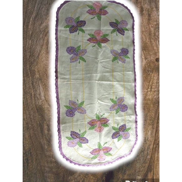 Handmade | Dining | Vintage Hand Embroidered Floral Table Runner Coffee ...